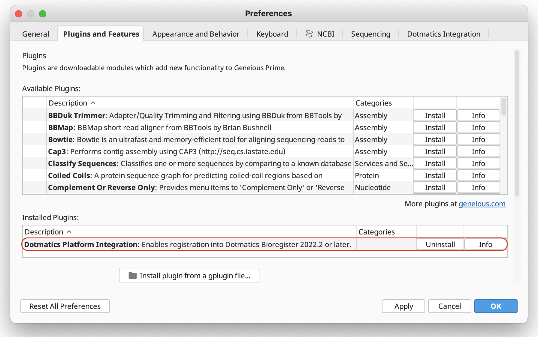 Register sequences in Dotmatics Bioregister – Geneious
