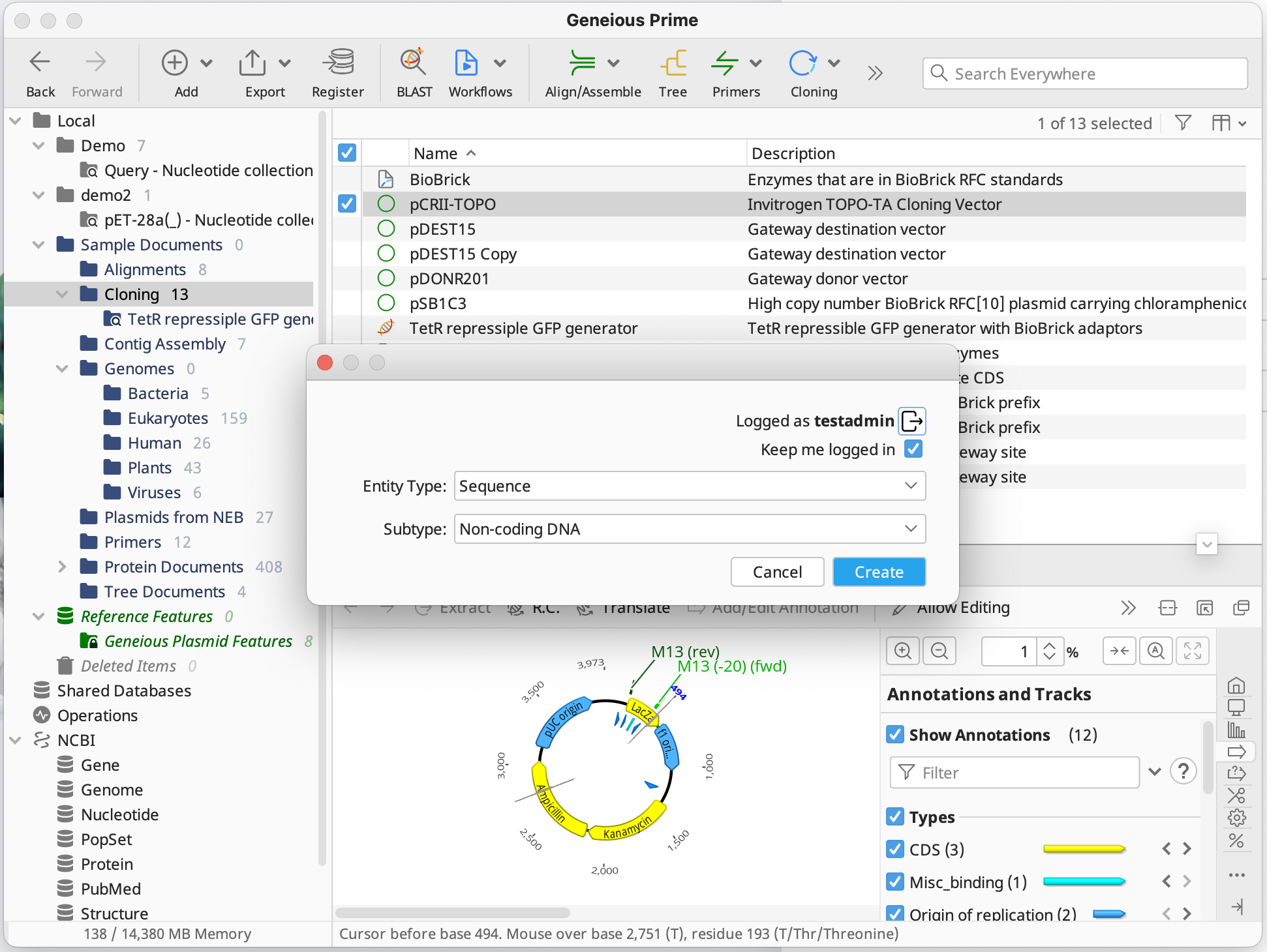 Register sequences in Dotmatics Bioregister – Geneious