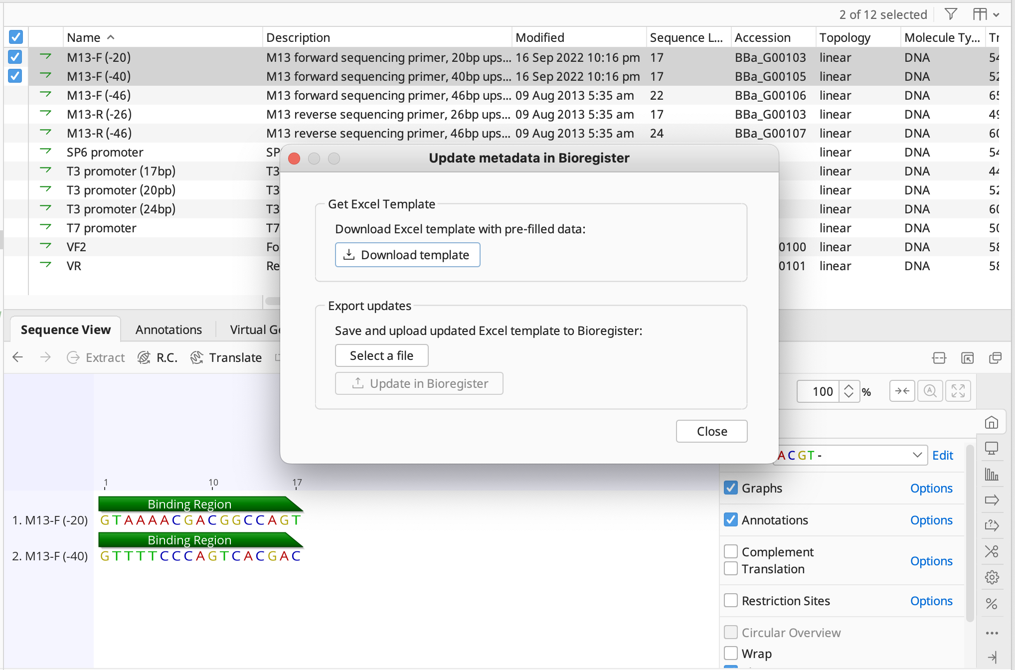 Register sequences in Dotmatics Bioregister – Geneious