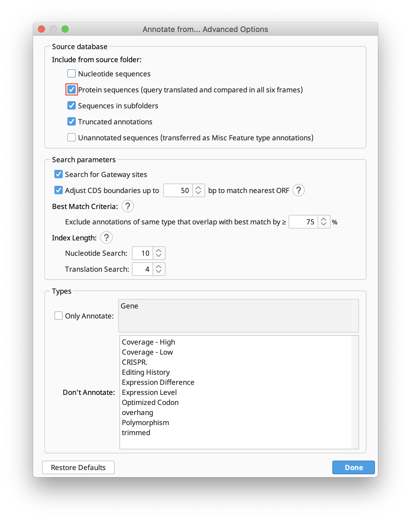 Annotating your sequence from a custom annotation database. – Geneious